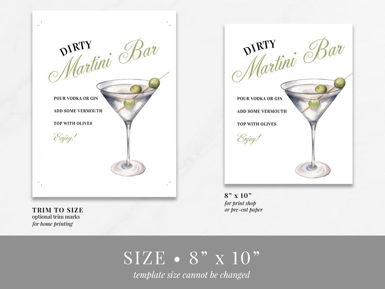 Dirty Martini Bar Sign Template, Printable Bridal Shower Wedding Shower ...