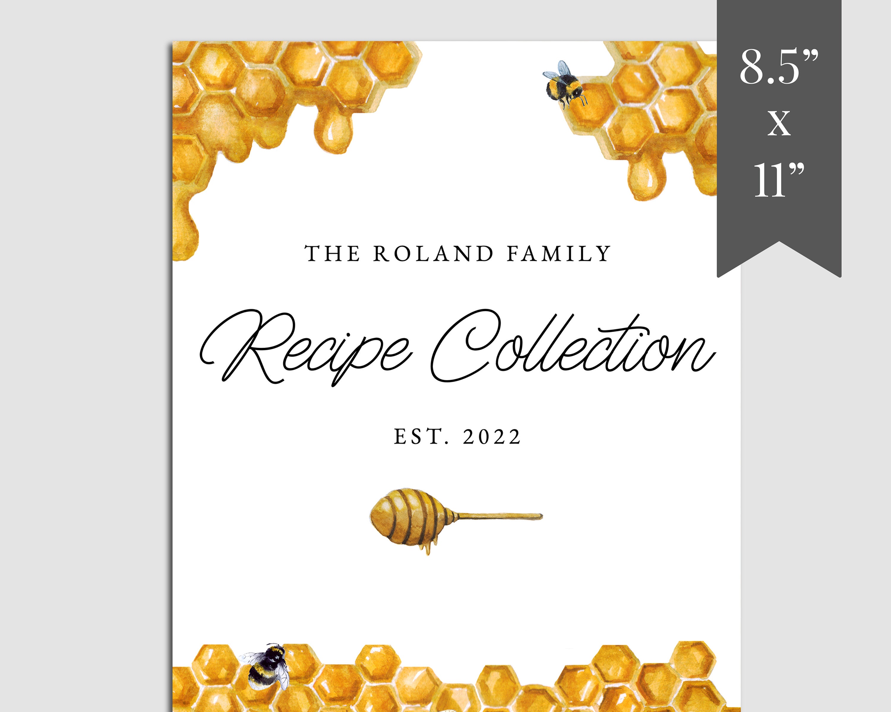 Honey Bee Recipe Book Template Download Printable Recipe - Etsy