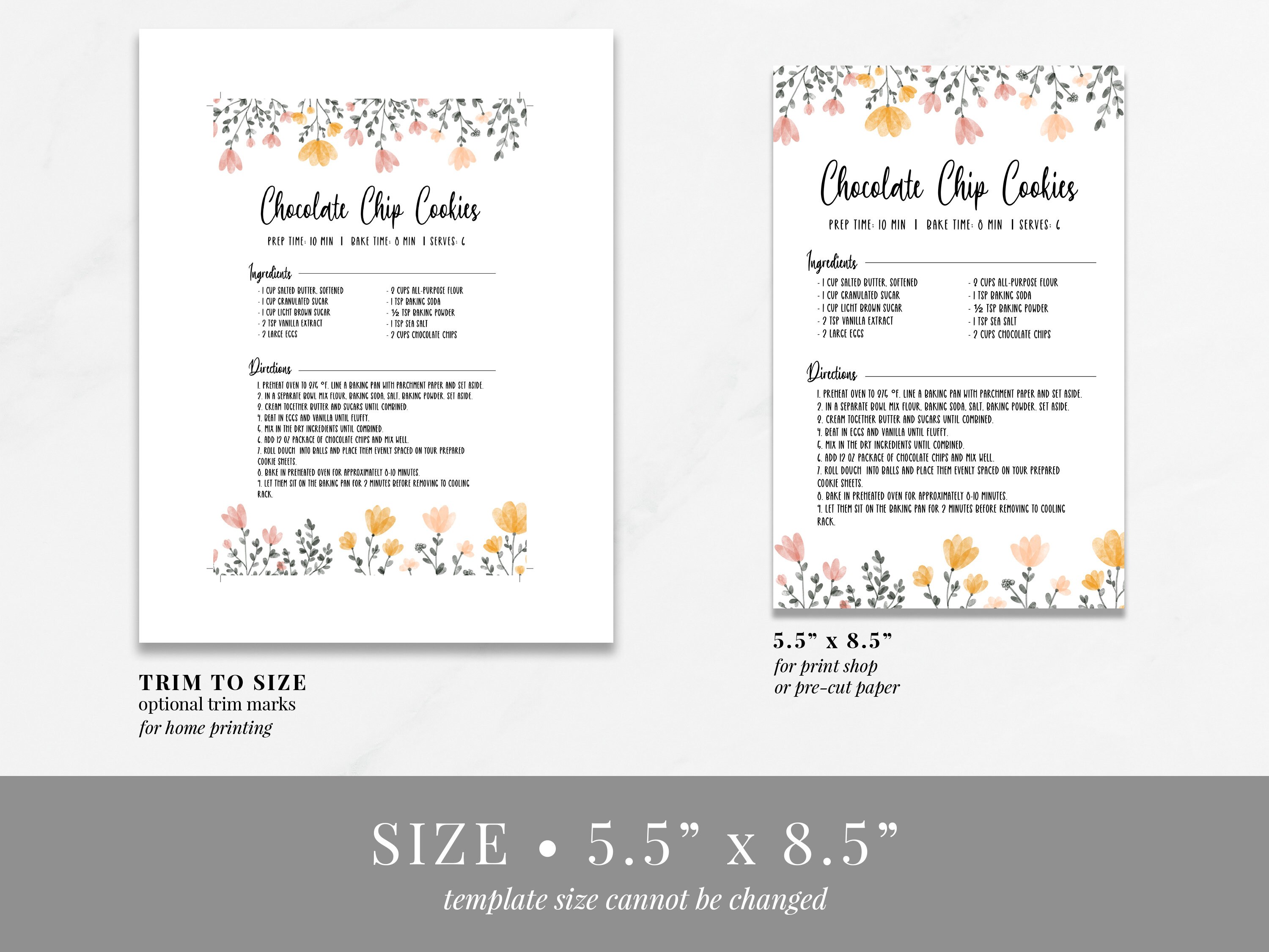 Watercolor Flowers Mini Recipe Book Template Download | Etsy