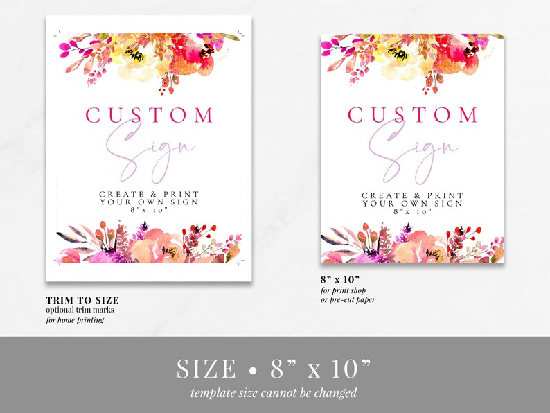 Bright Flowers Custom Sign Template, Printable Floral Bridal Shower ...