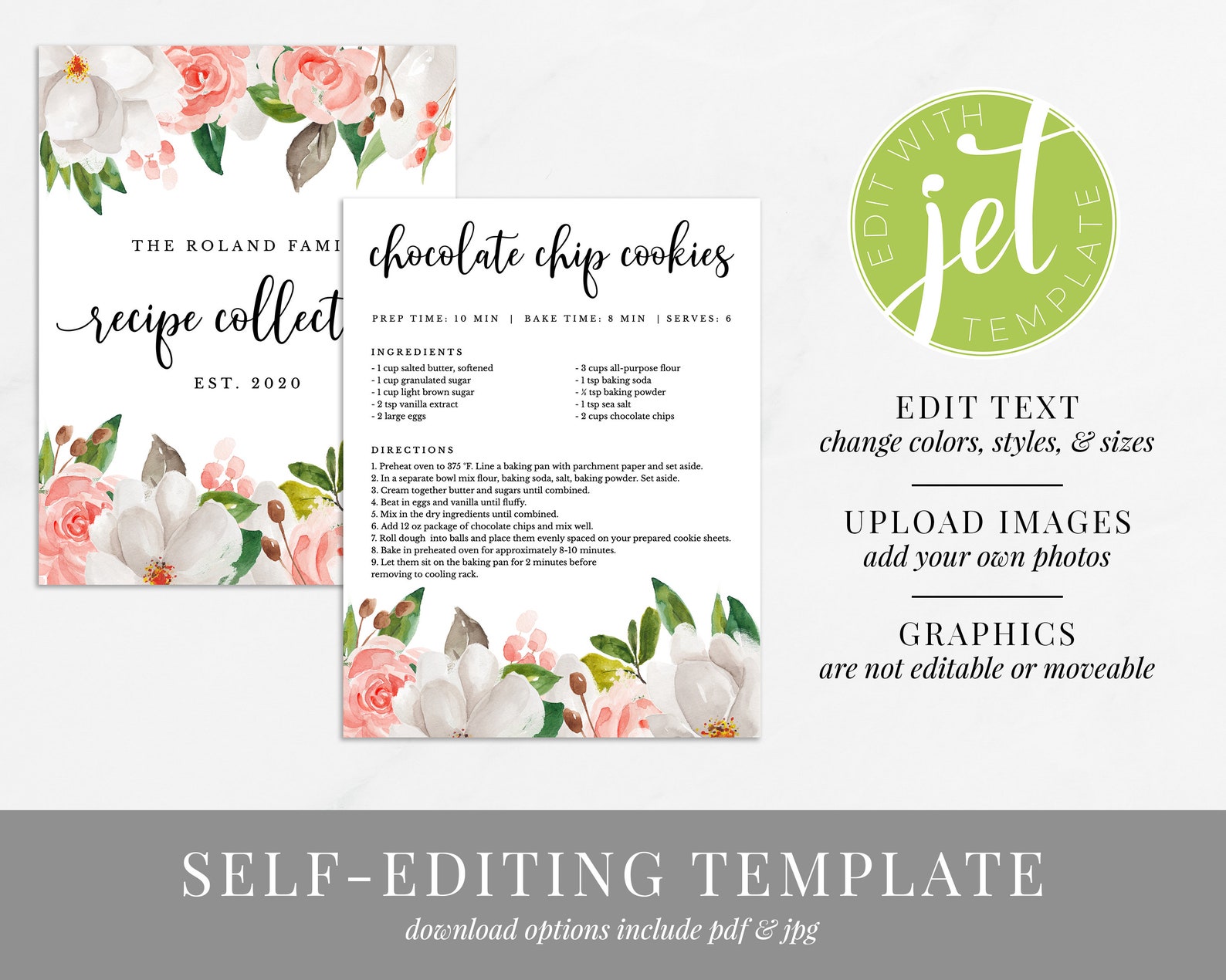 Floral Recipe Cookbook Template Download Family Recipe - Etsy