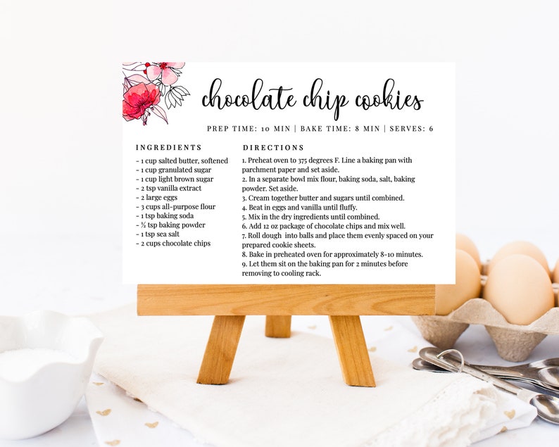 Recipe Card Template Printable Recipe Index Card Template | Etsy