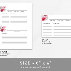 Printable Pink Floral Watercolor Recipe Card With Lines, Blank Recipe ...