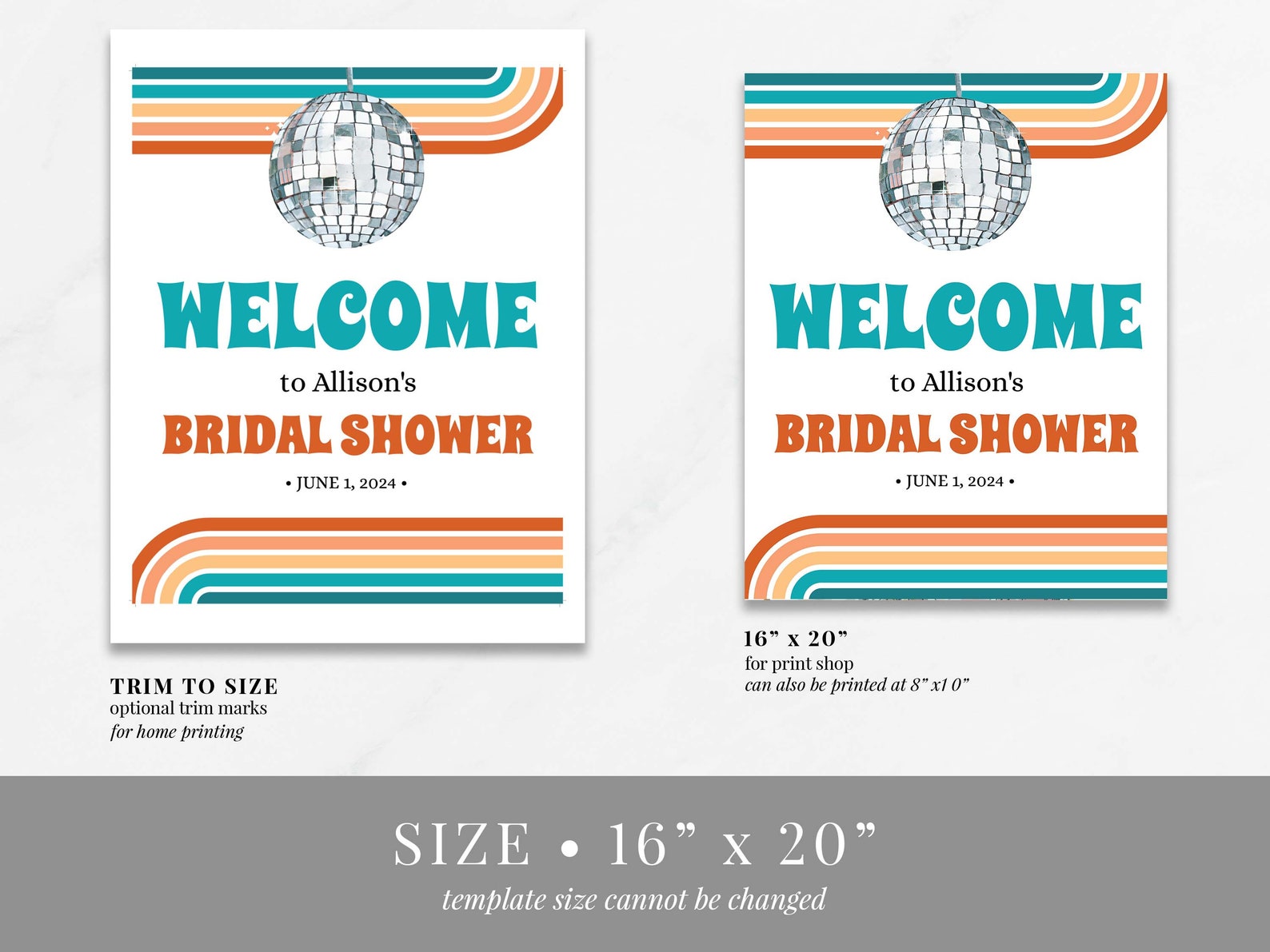 Disco Bridal Shower Welcome Sign Template, 70s Retro Bridal Shower ...