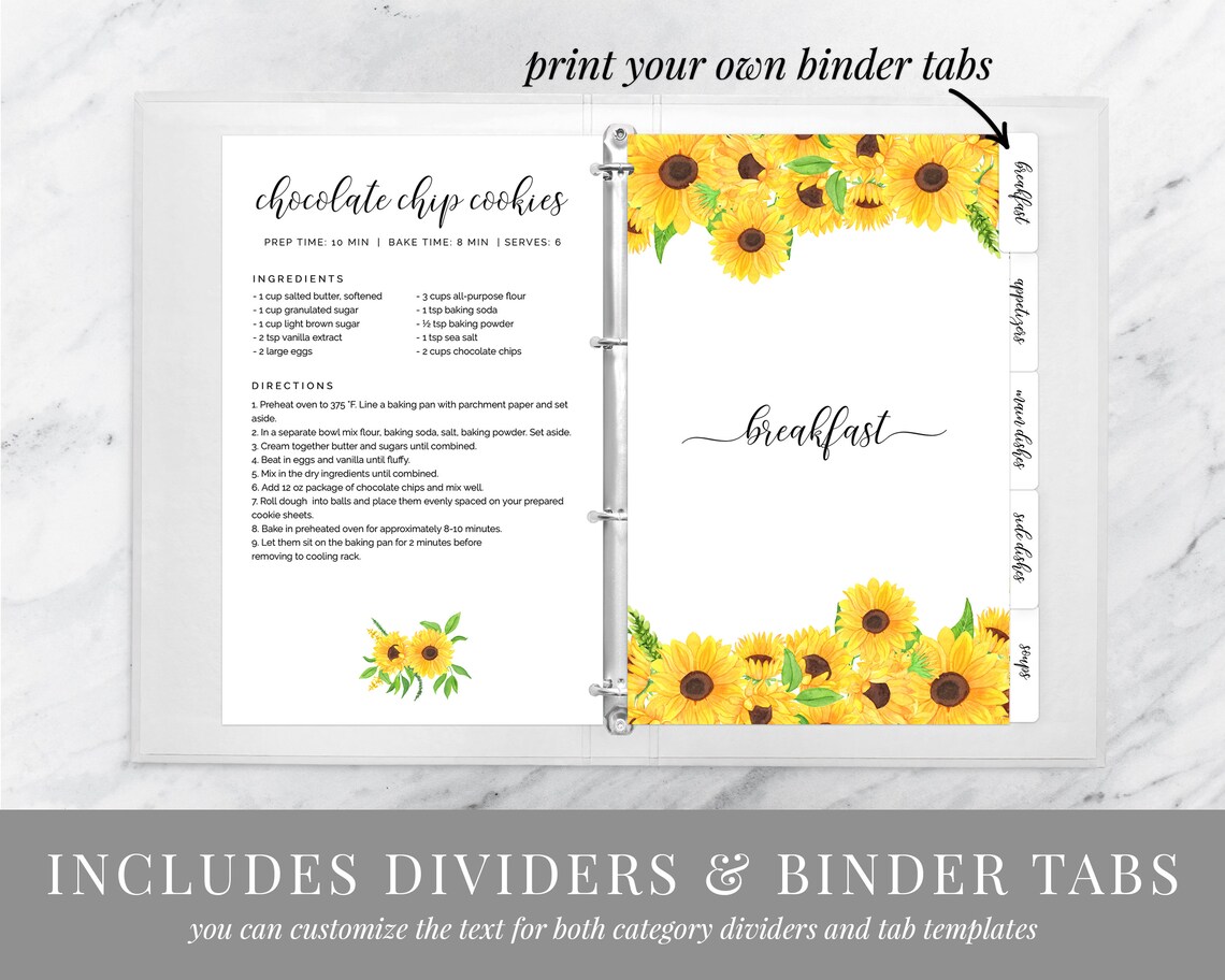 Sunflowers Printable Mini Recipe Book Template Half Size | Etsy
