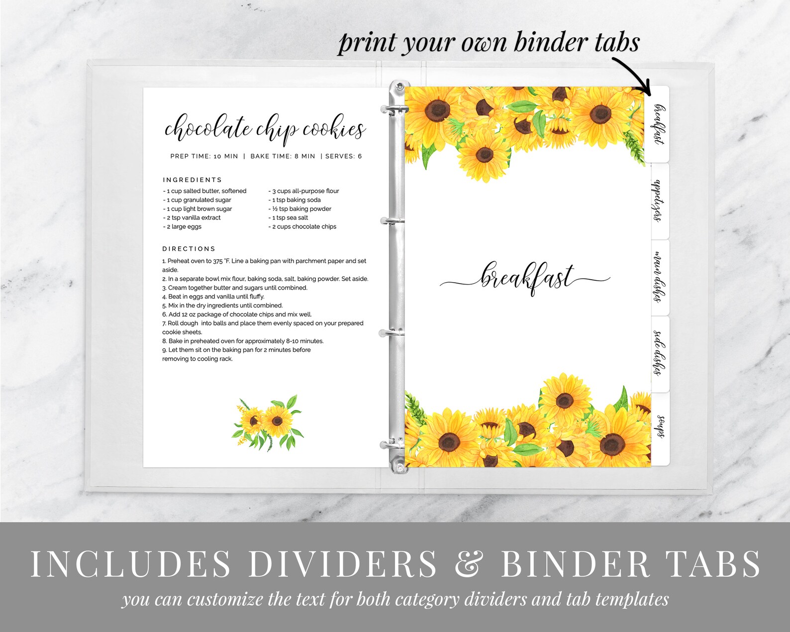 Sunflowers Printable Mini Recipe Book Template, Half Size Recipe ...