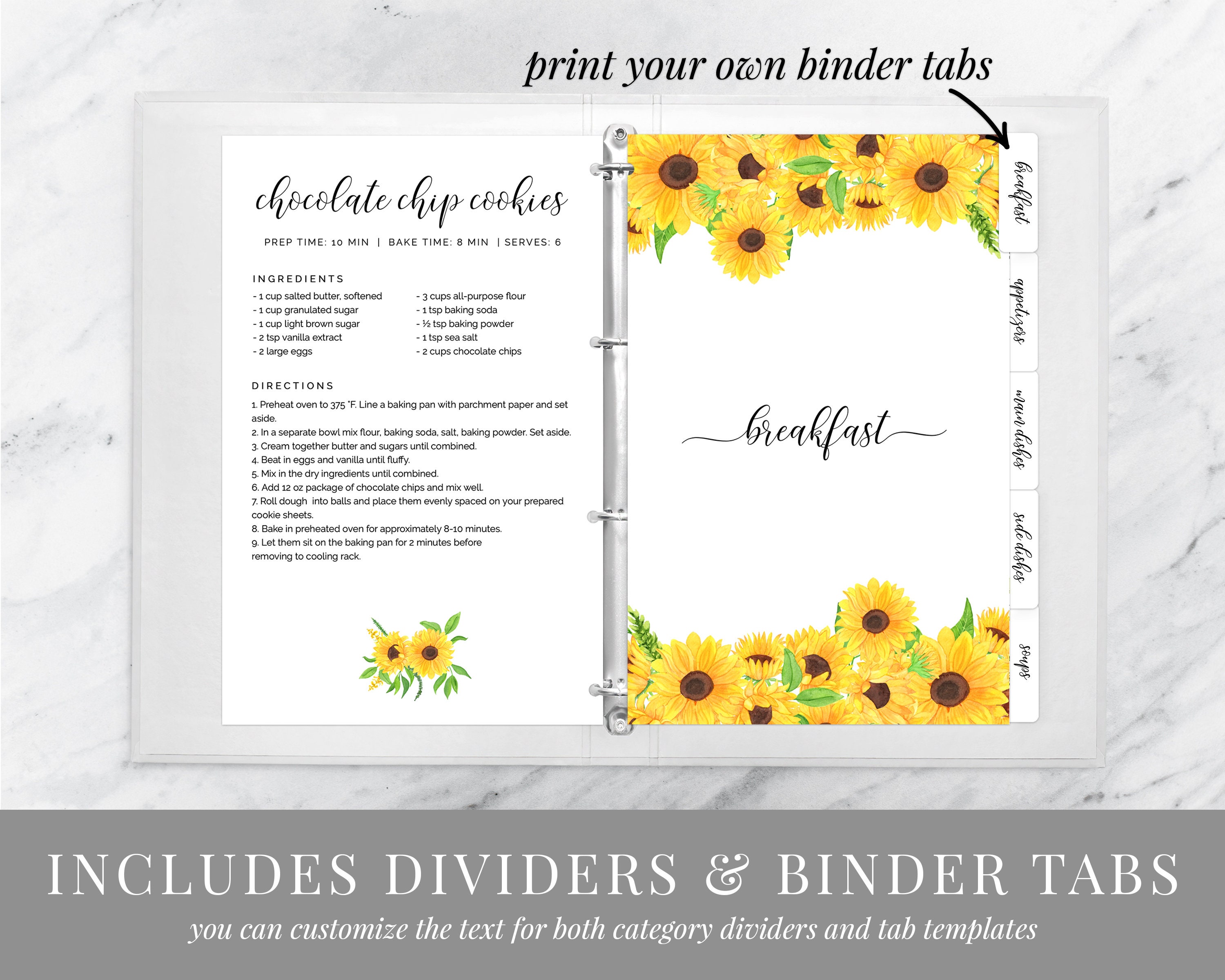 Sunflowers Printable Mini Recipe Book Template, Half Size Recipe ...