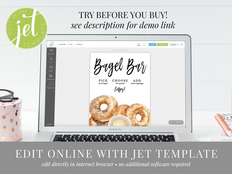 Bridal Shower Brunch Bagel Bar Sign Template, Printable Wedding Brunch ...