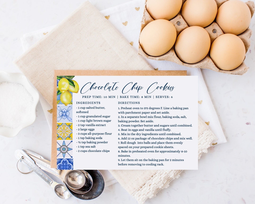 Mediterranean Tiles Recipe Card Template, Spanish Tiles Lemon Recipe ...