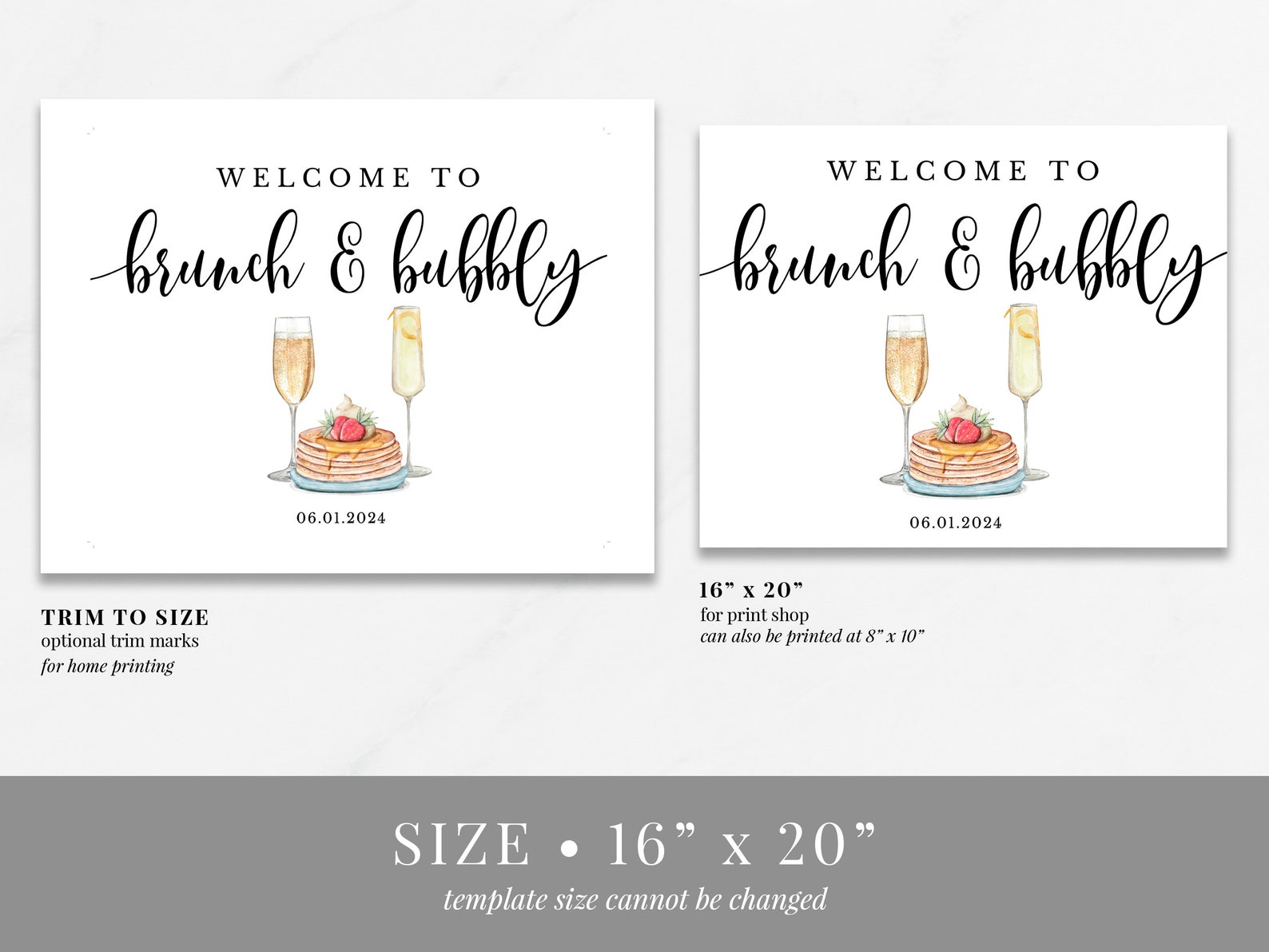 Brunch and Bubbly Welcome Sign Template, Bridal Shower Brunch Welcome ...