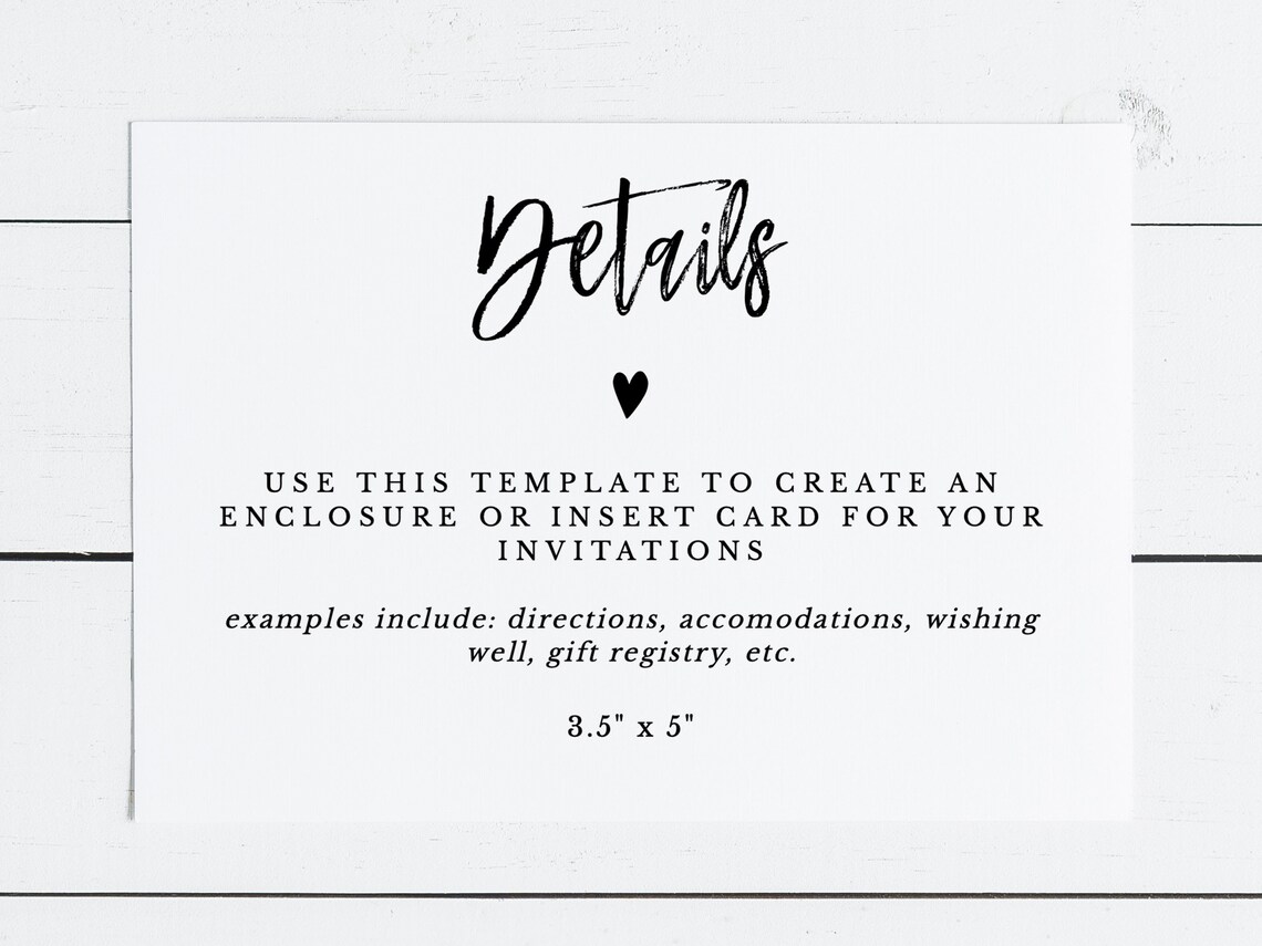 Minimalist Details Card Template Printable Bridal Shower - Etsy