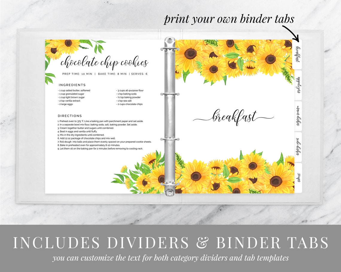 Printable Sunflower Recipe Book Template Download Recipe | Etsy Canada