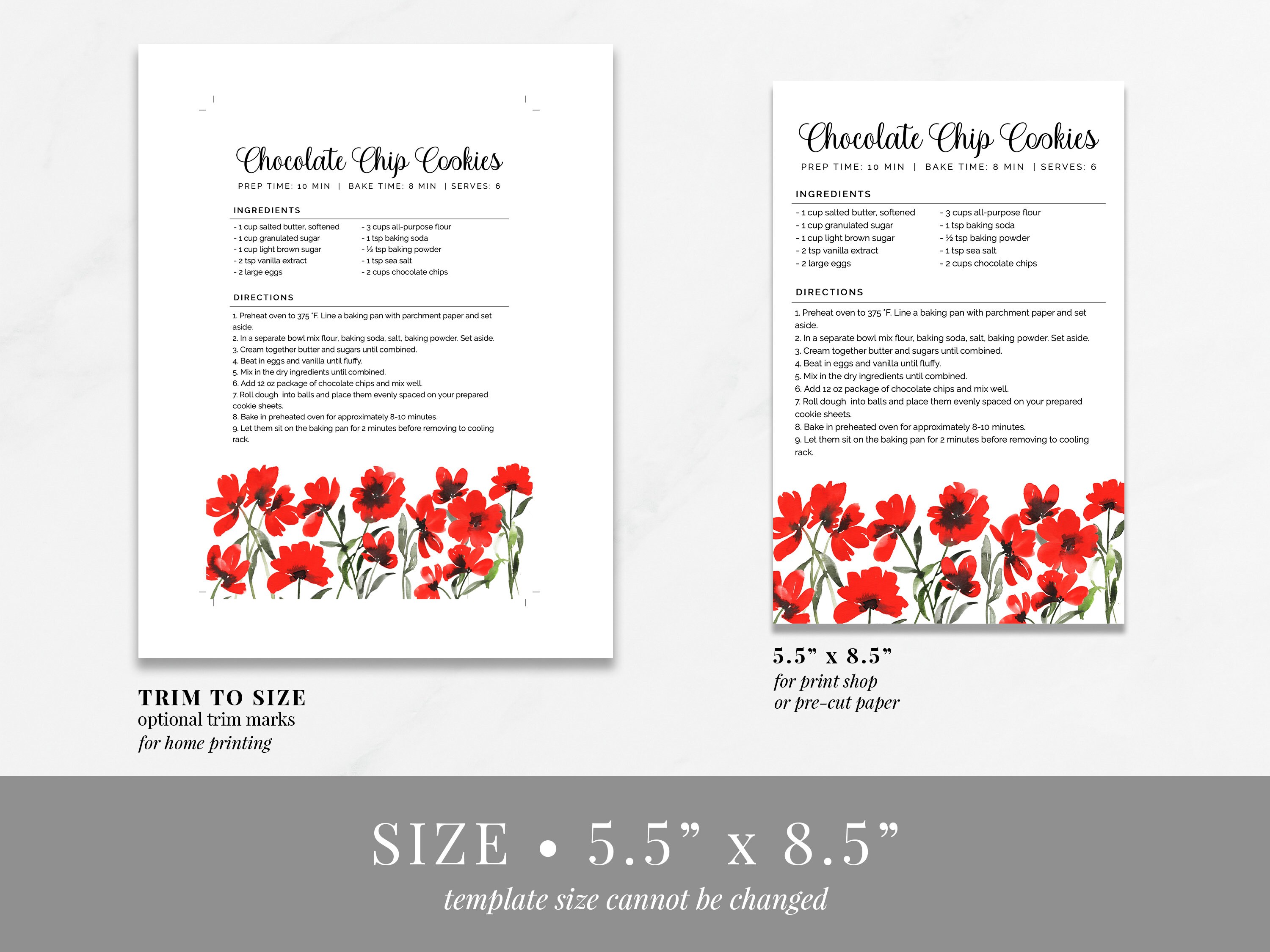 Poppies Mini Recipe Book Template Half Sized Recipe Cookbook - Etsy