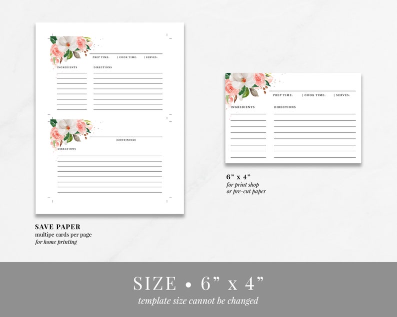 Floral Recipe Card Printable Template Bridal Shower Recipe - Etsy