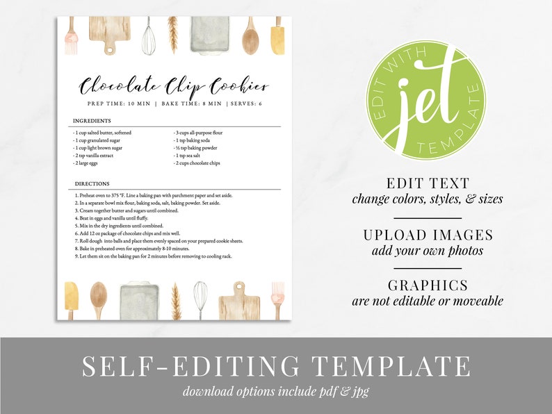 Kitchen Utensils Recipe Book Template Download Printable - Etsy