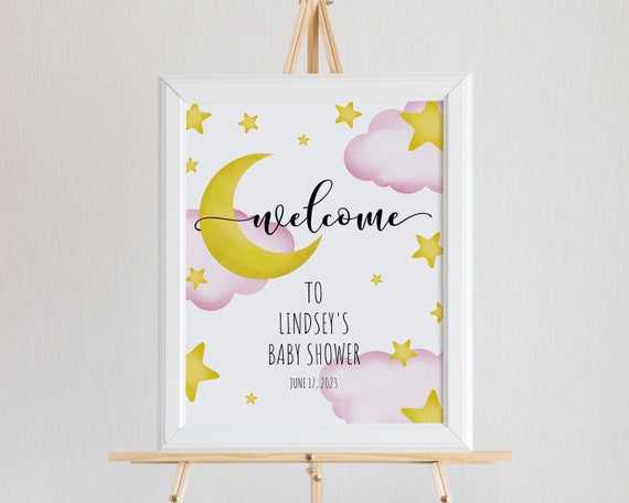 We're Over the Moon Girl Baby Shower Welcome Sign - Etsy