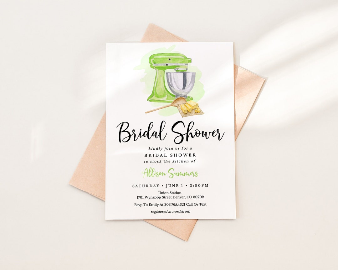 Kitchen Bridal Shower Invitation Template, Lime Green Mixer Baking ...