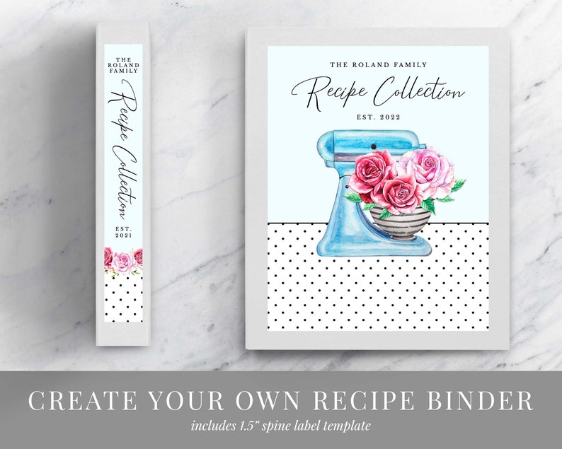 Vintage Polka Dot Kitchen Mixer Recipe Book Template, Floral Stripes ...