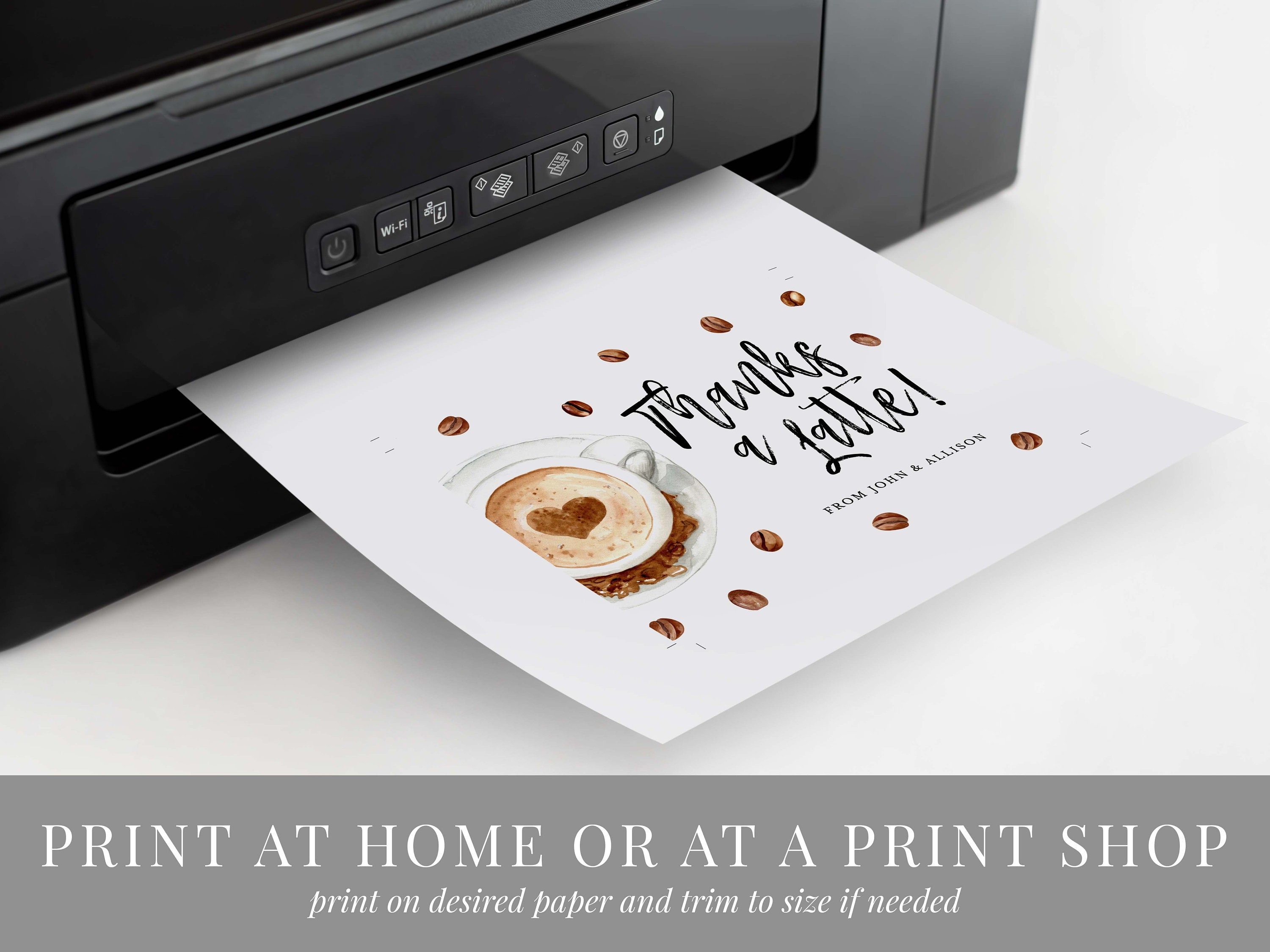 Coffee Thanks a Latte Thank You Card Template, Coffee Cup Thank You ...
