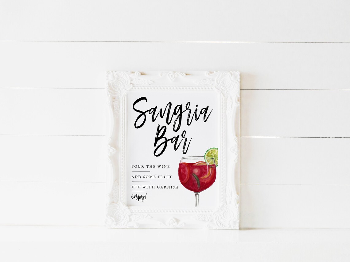 Sangria Bar Sign Template Bridal Shower Printable Sangria Bar - Etsy