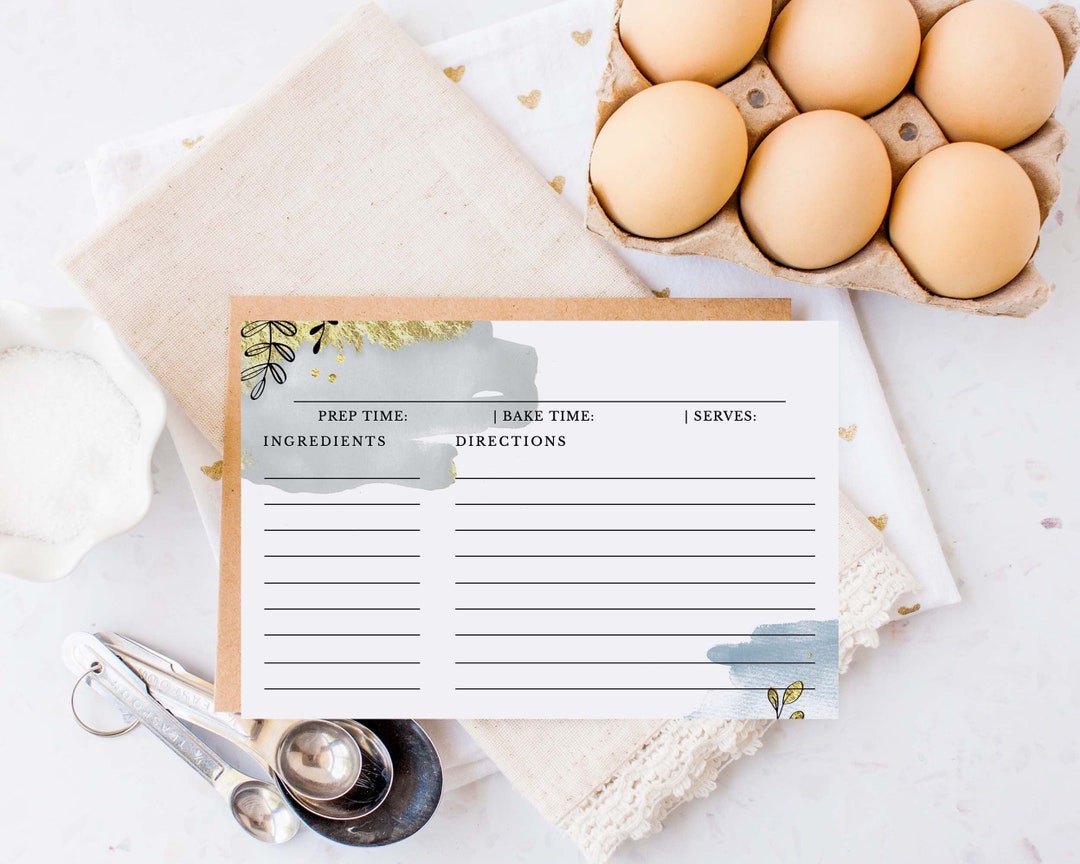 Watercolor Brush Strokes Gold Lined Recipe Index Card Template Download ...
