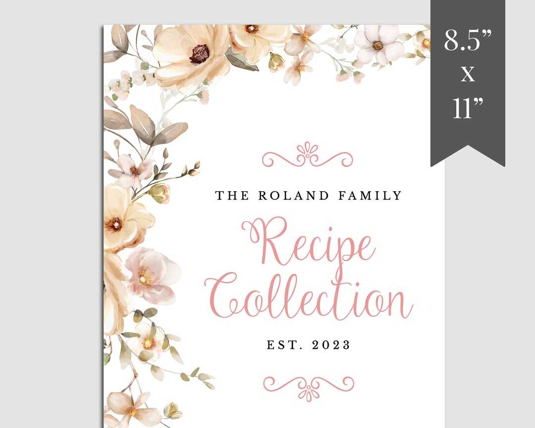 Blush Floral Recipe Book Template Download Printable Cookbook - Etsy