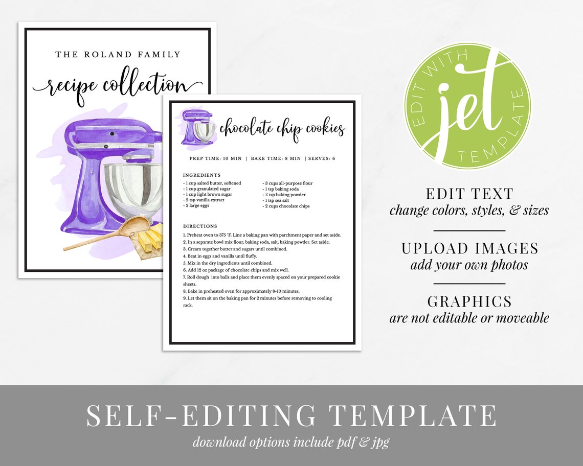Purple Mixer Recipe Book Printable Cookbook Template - Etsy