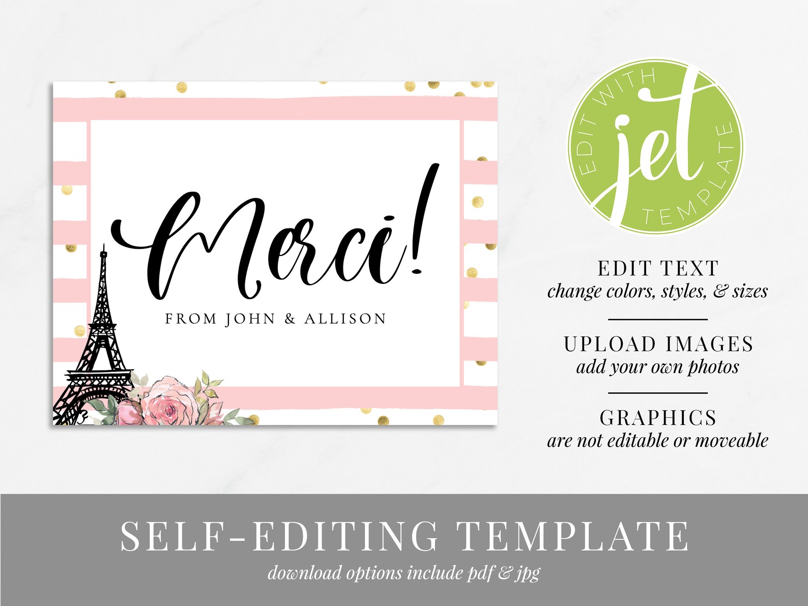 Printable Merci Thank You Note Paris Bridal Shower Thank You - Etsy