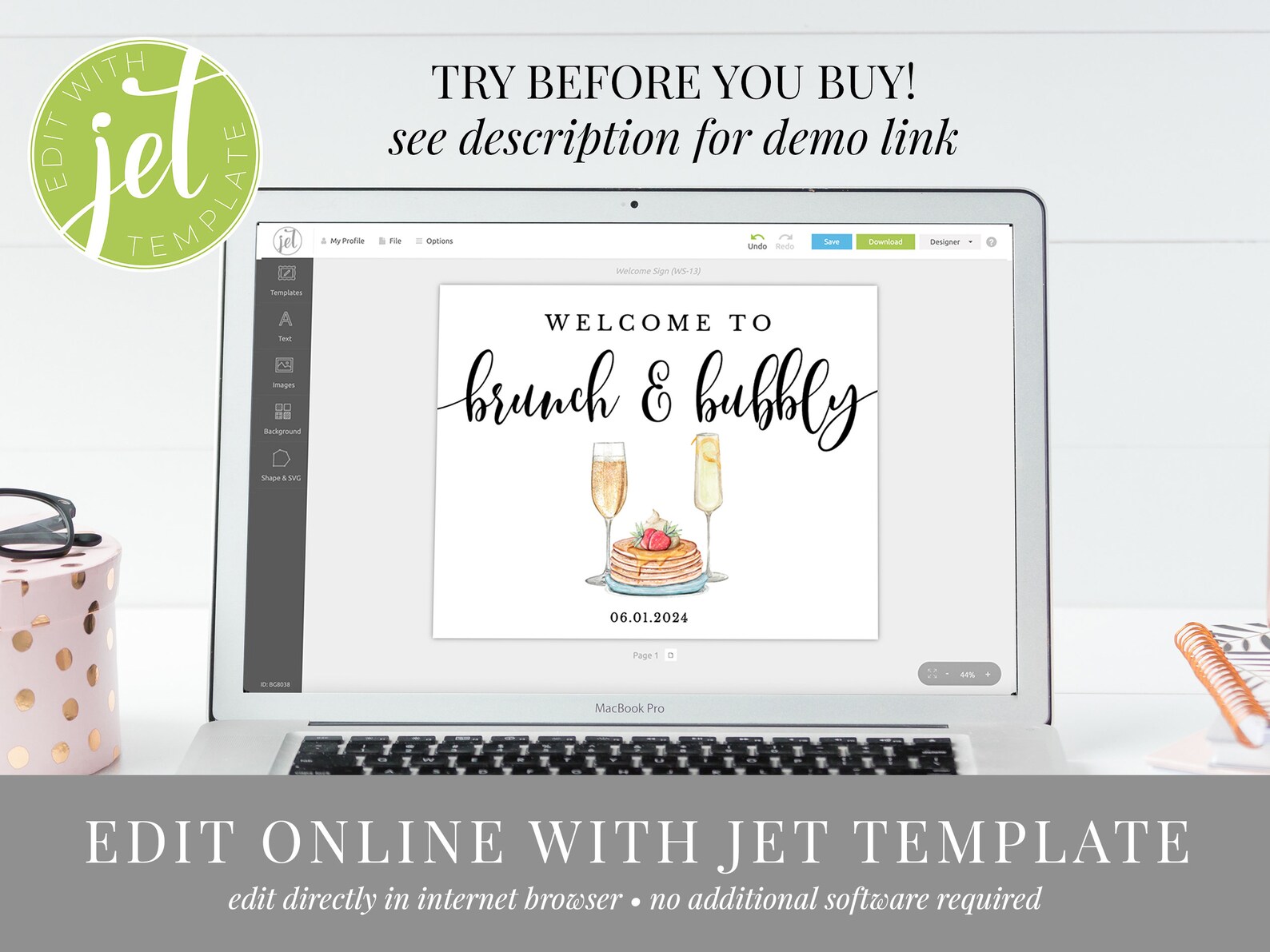 Brunch and Bubbly Welcome Sign Template, Bridal Shower Brunch Welcome ...