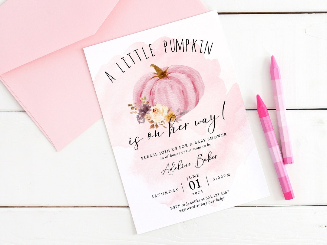 A Little Pumpkin is on Her Way Girll Baby Shower Invitation Template ...