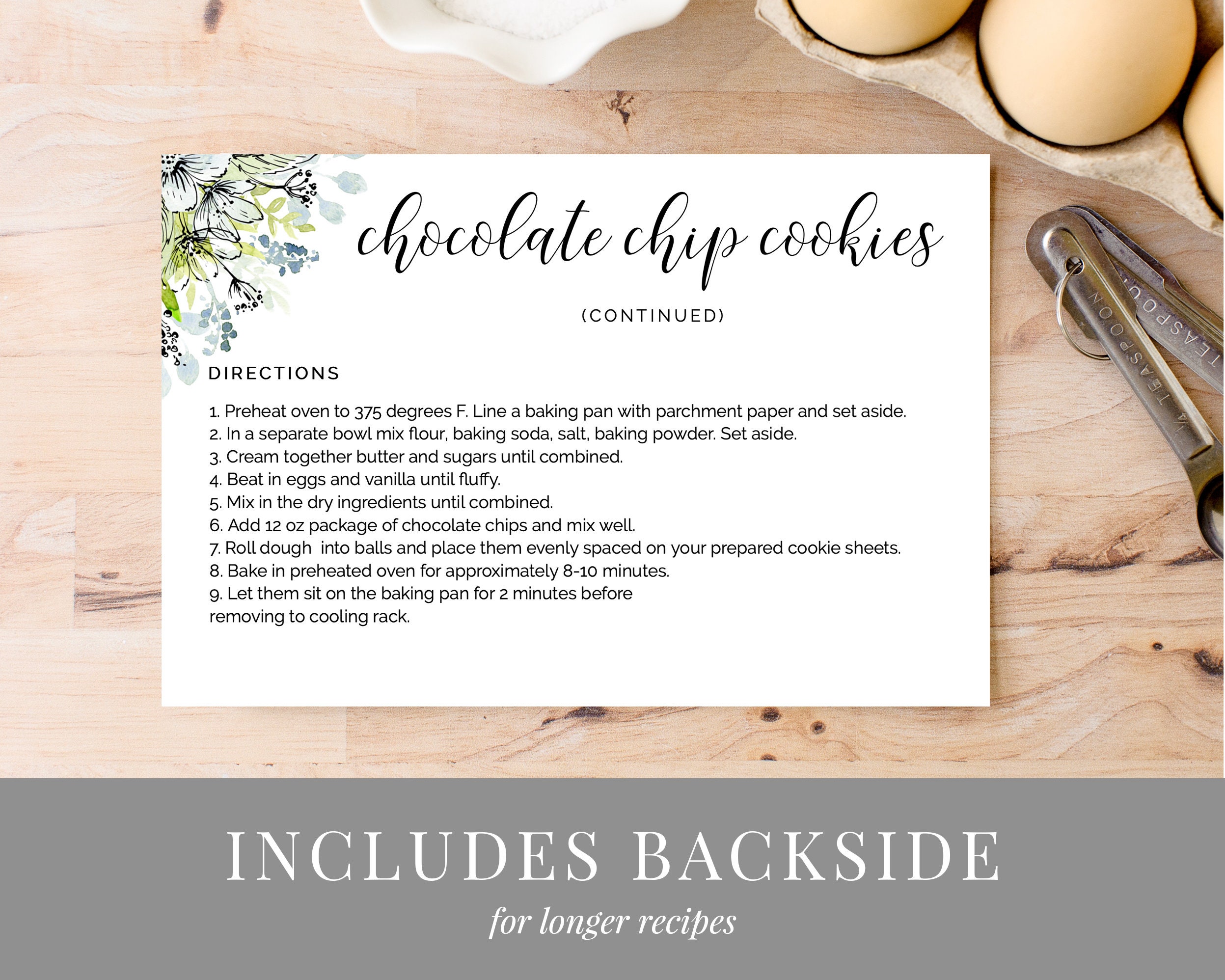 Printable Pink Floral Watercolor Recipe Card with Lines RC-08 DIY 4x6 ...