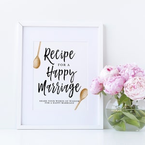 Recipe for a Happy Marriage Sign Printable Template, Bridal Shower ...