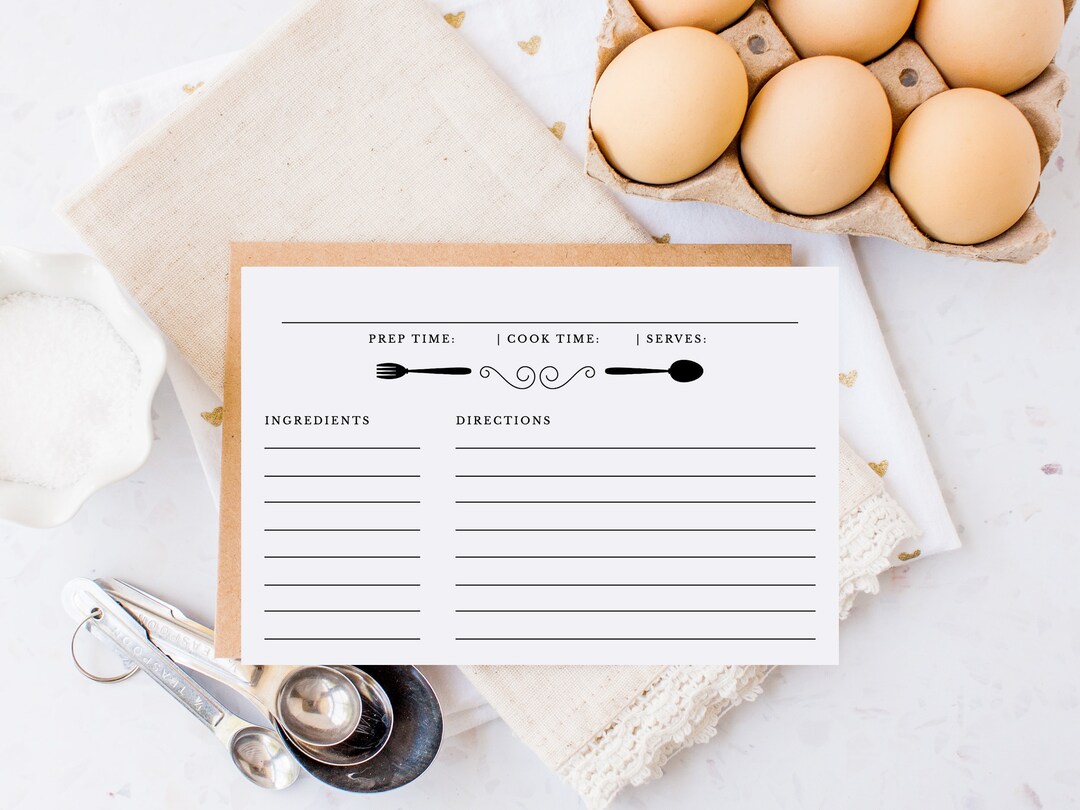 Printable Blank Lined Recipe Card Template for Handwritten Recipes ...