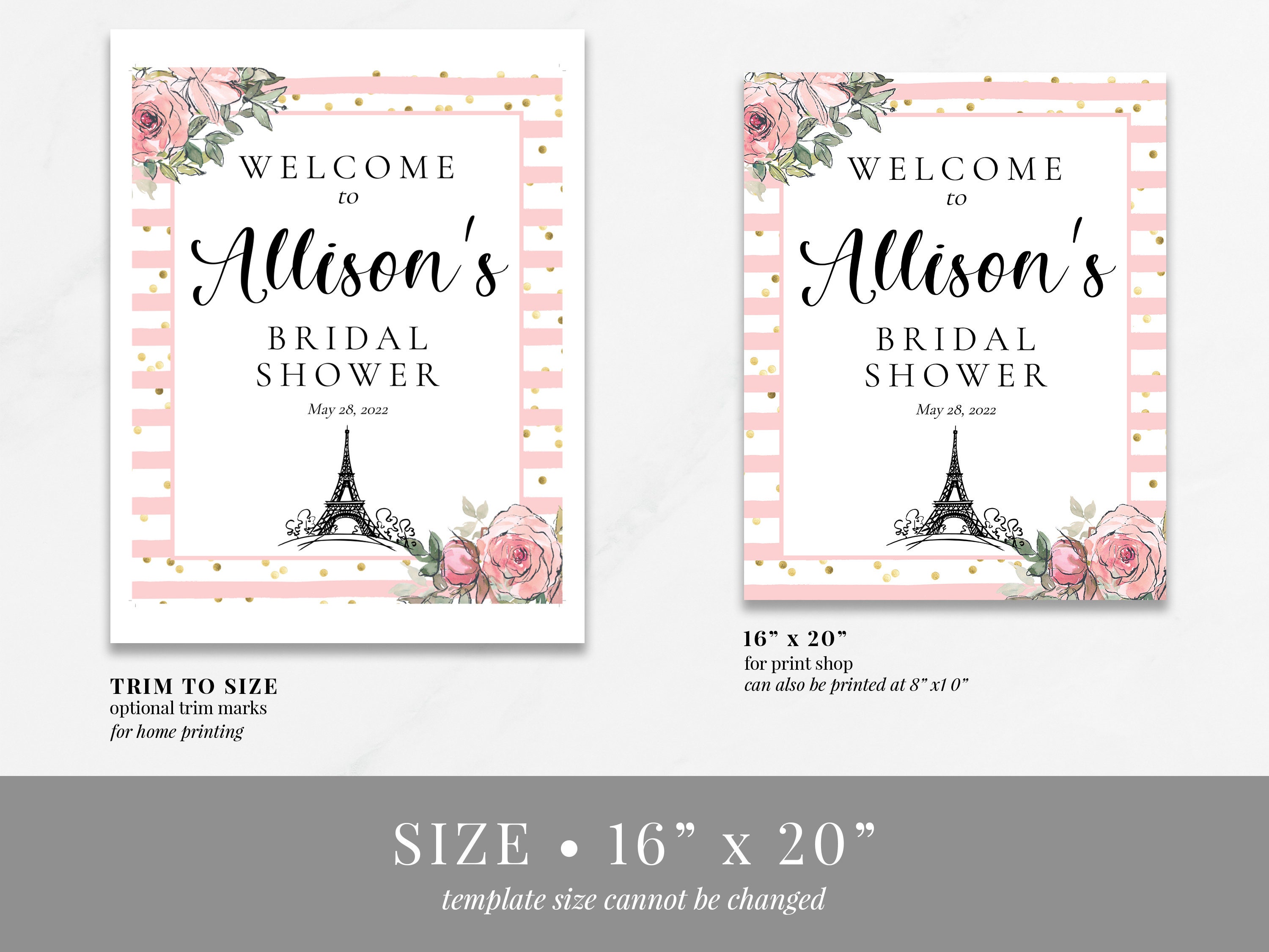 Paris Bridal Shower Welcome Sign Template Eiffel Tower | Etsy