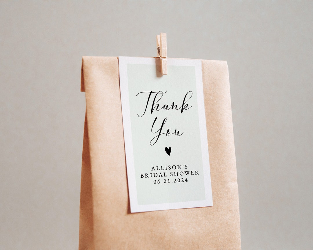 Minimalist Green Thank You Tag Template, Printable Favor Tag Label ...