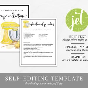 Yellow Mixer Baking Recipe Book Template Printable Recipe - Etsy