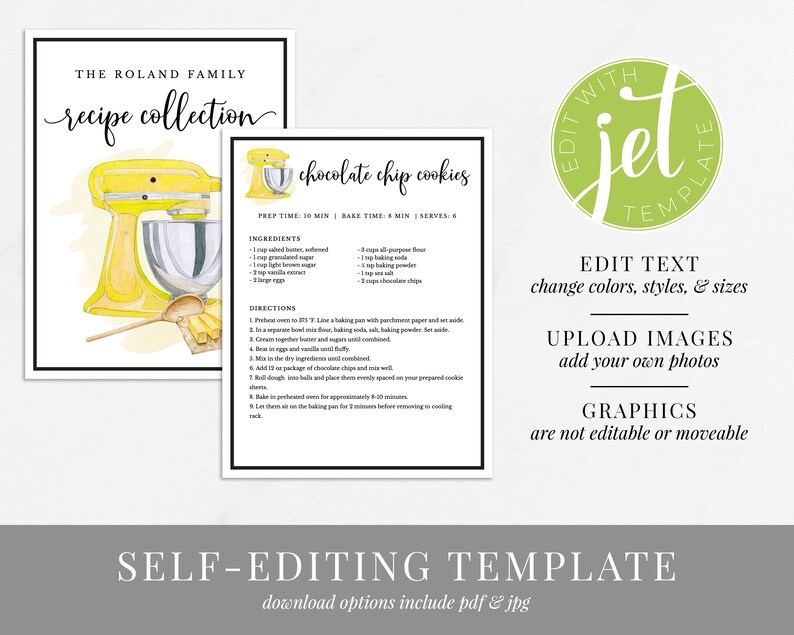 Yellow Mixer Baking Recipe Book Template Printable Recipe - Etsy