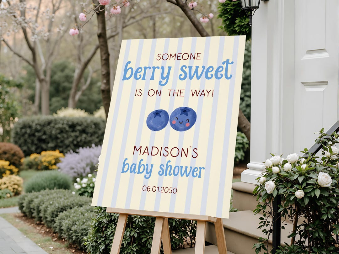 Berry Sweet Baby Shower Welcome Sign Template, Printable Blueberry Boy ...