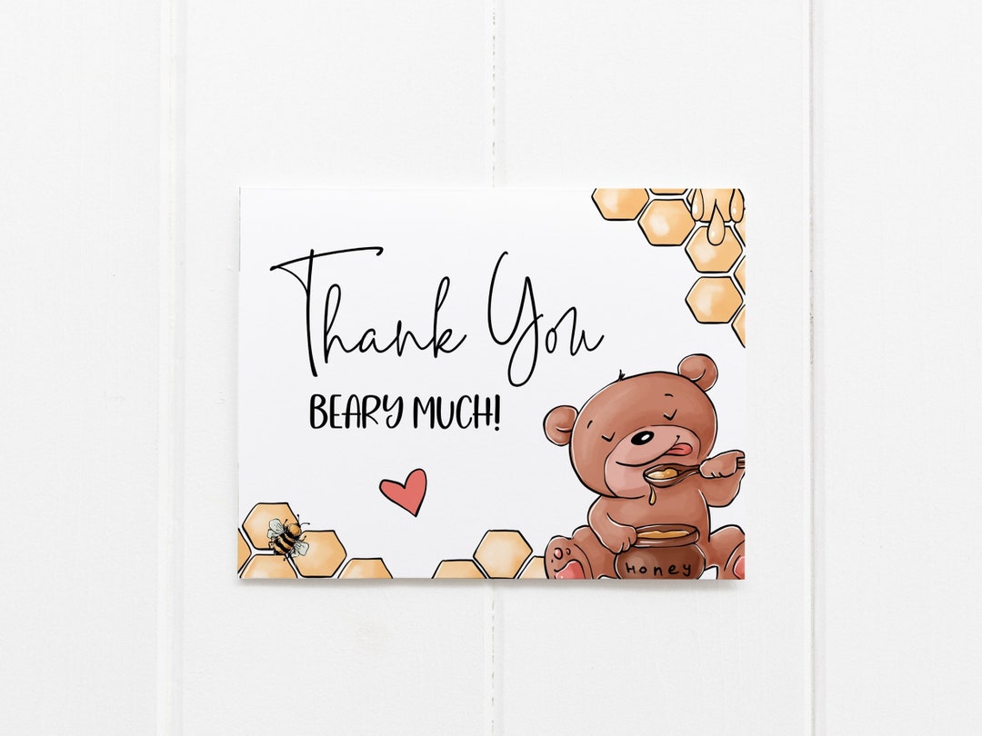 Thank You Beary Much Thank You Card Template, Printable Bear Thank You ...