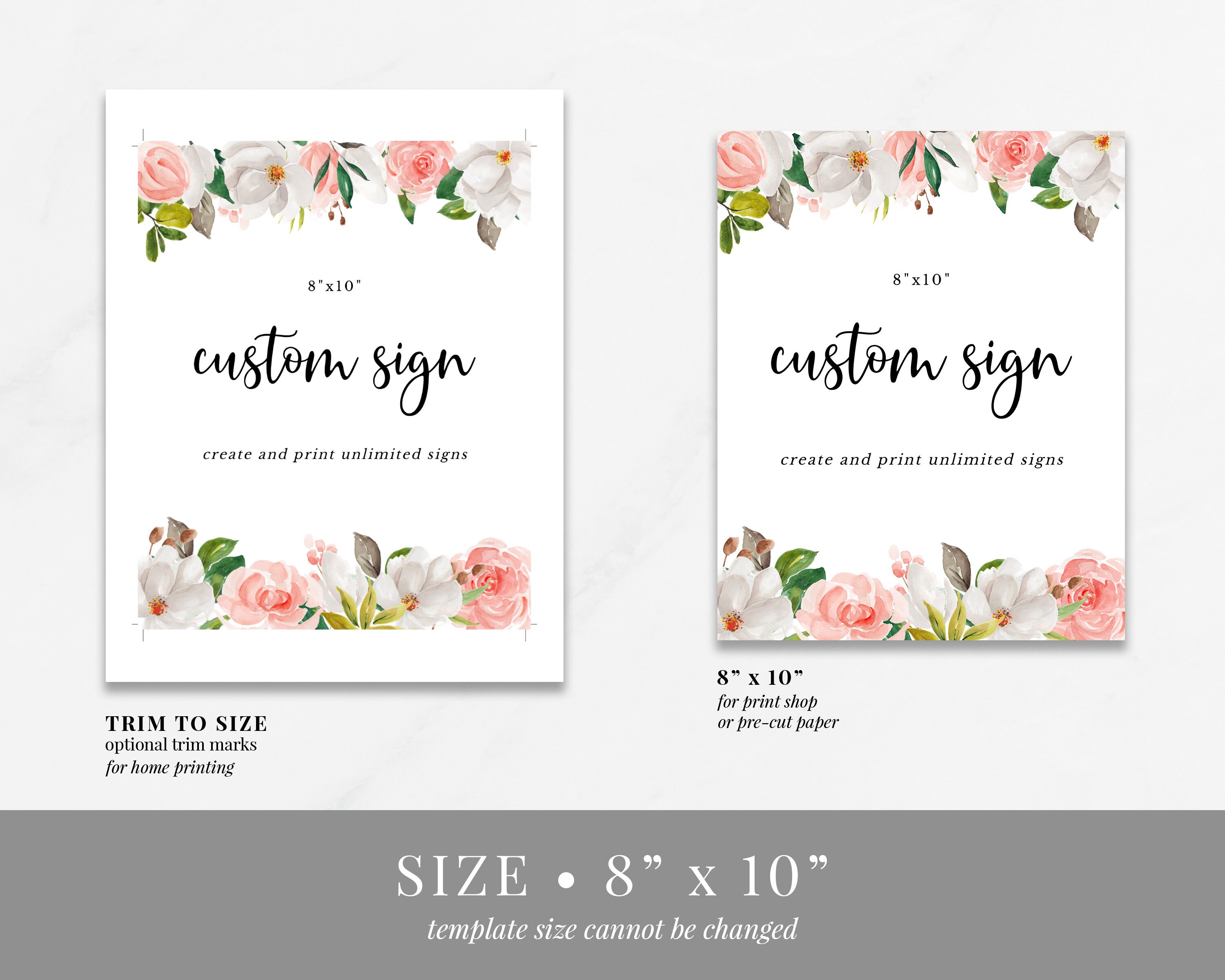 Custom Sign Template Printable Sign Template Floral Wedding | Etsy