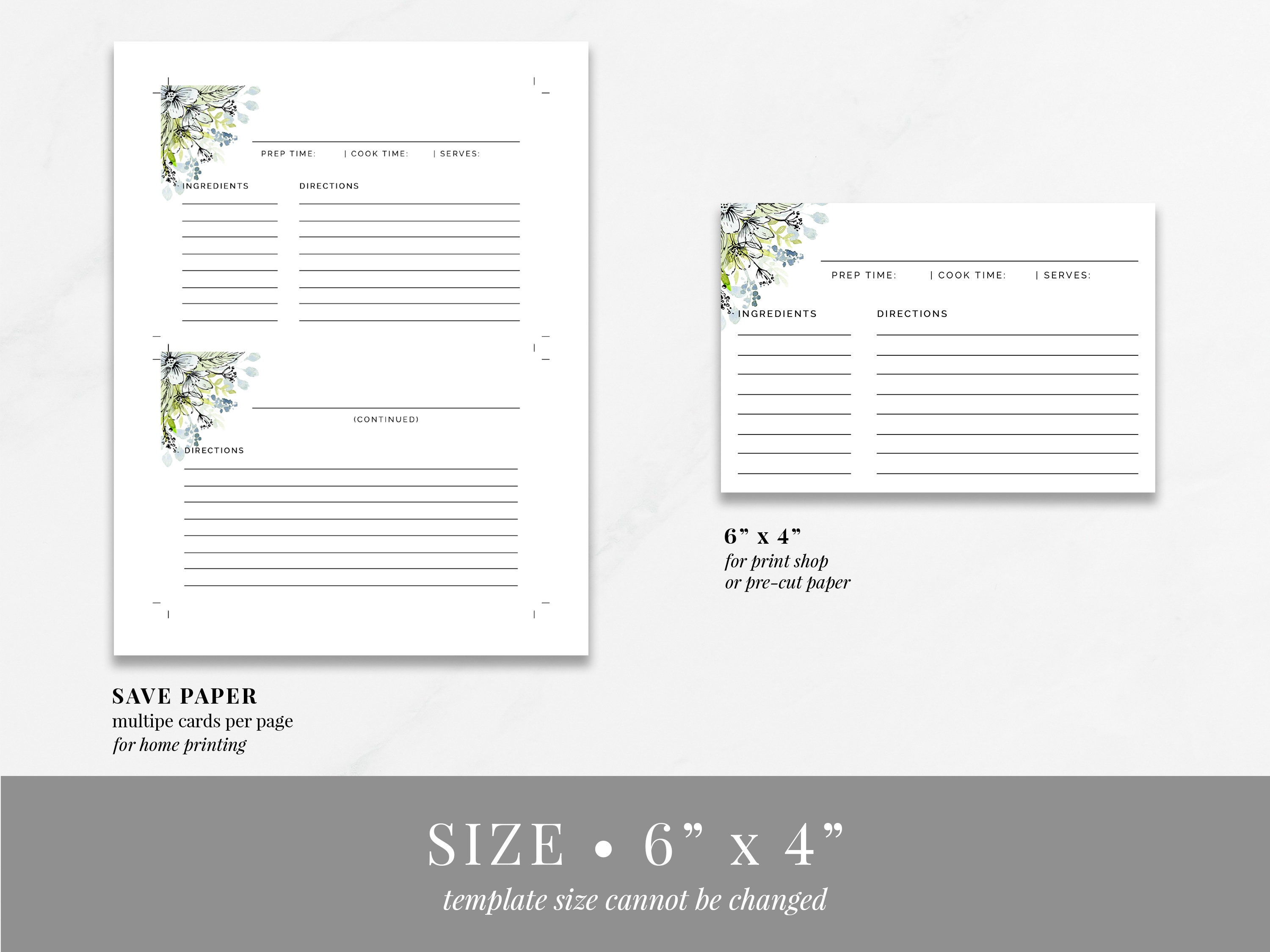 Watercolor Floral Lined Recipe Card for Handwritten Recipes | Etsy