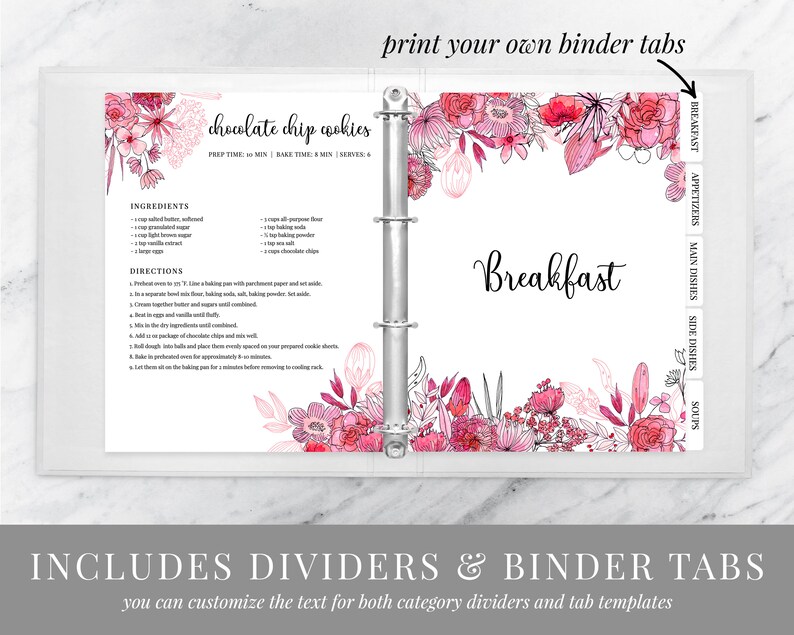 Printable Recipe Binder Template Printable Recipe Organizer | Etsy