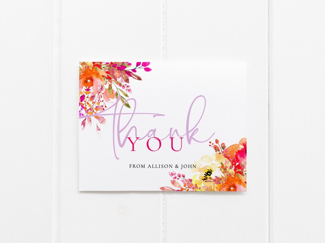 Bright Flowers Thank You Card Template, Printable Floral Bridal Shower ...