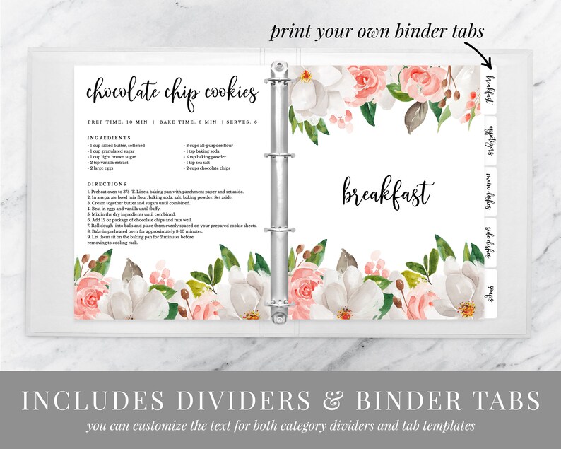 Floral Recipe Cookbook Template Download Family Recipe - Etsy