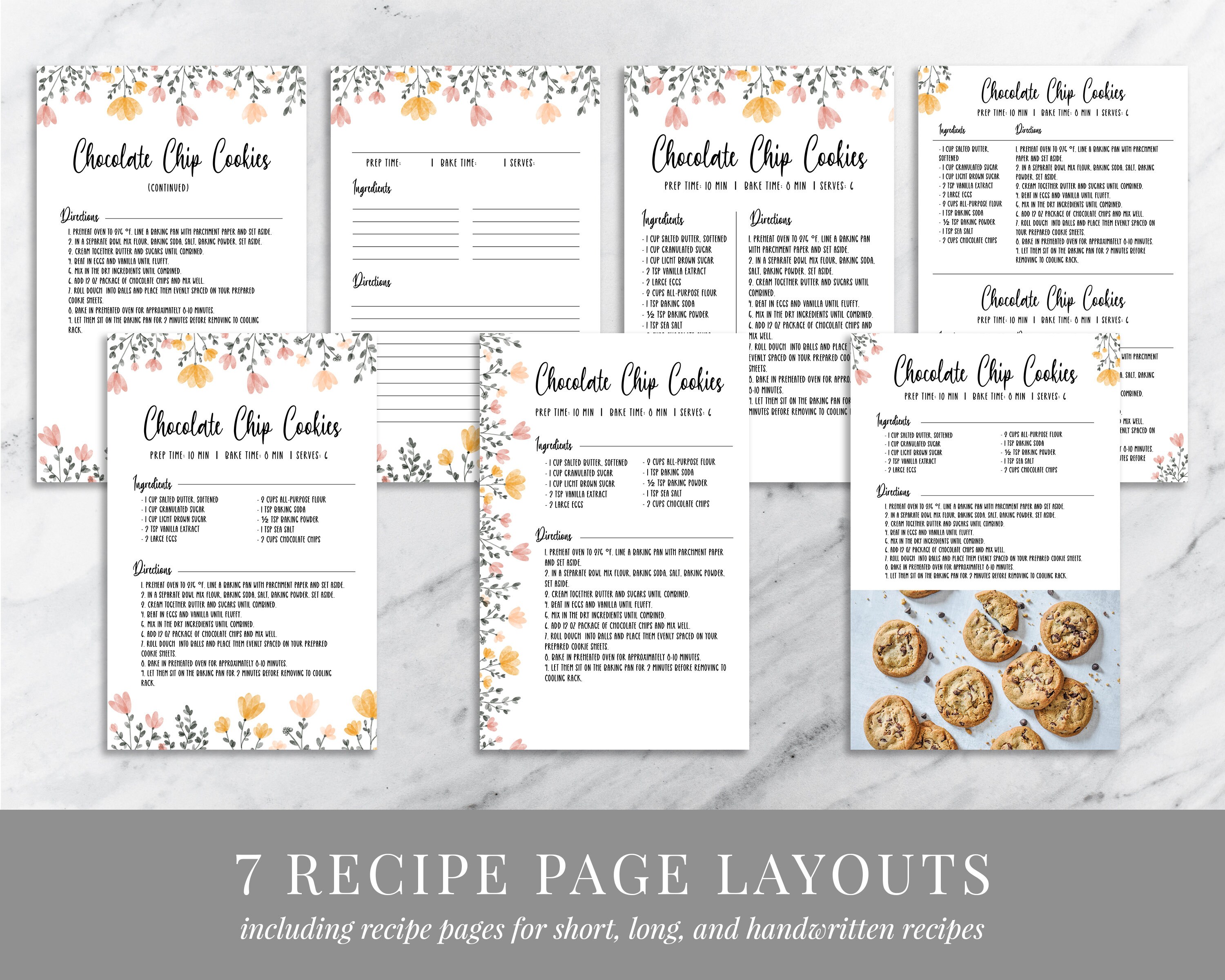 Watercolor Flowers Mini Recipe Book Template Download | Etsy