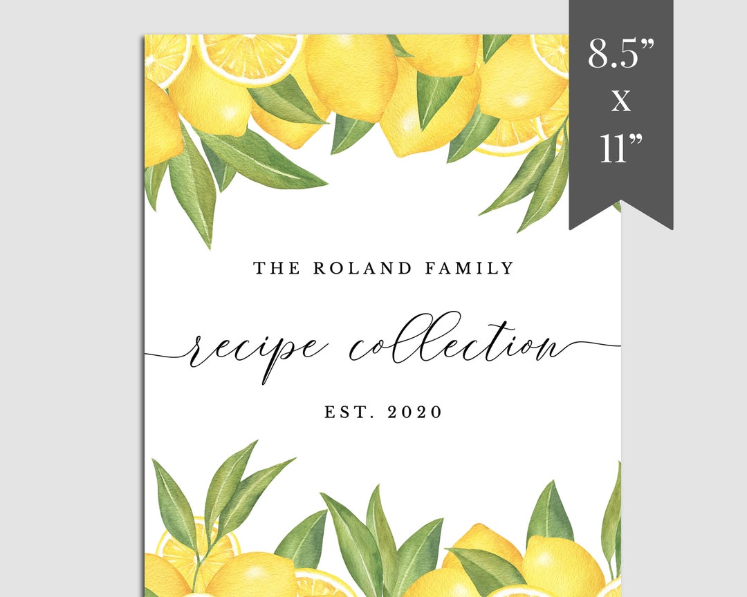 Lemons Recipe Book Template, Printable Recipe Template Download, Family ...