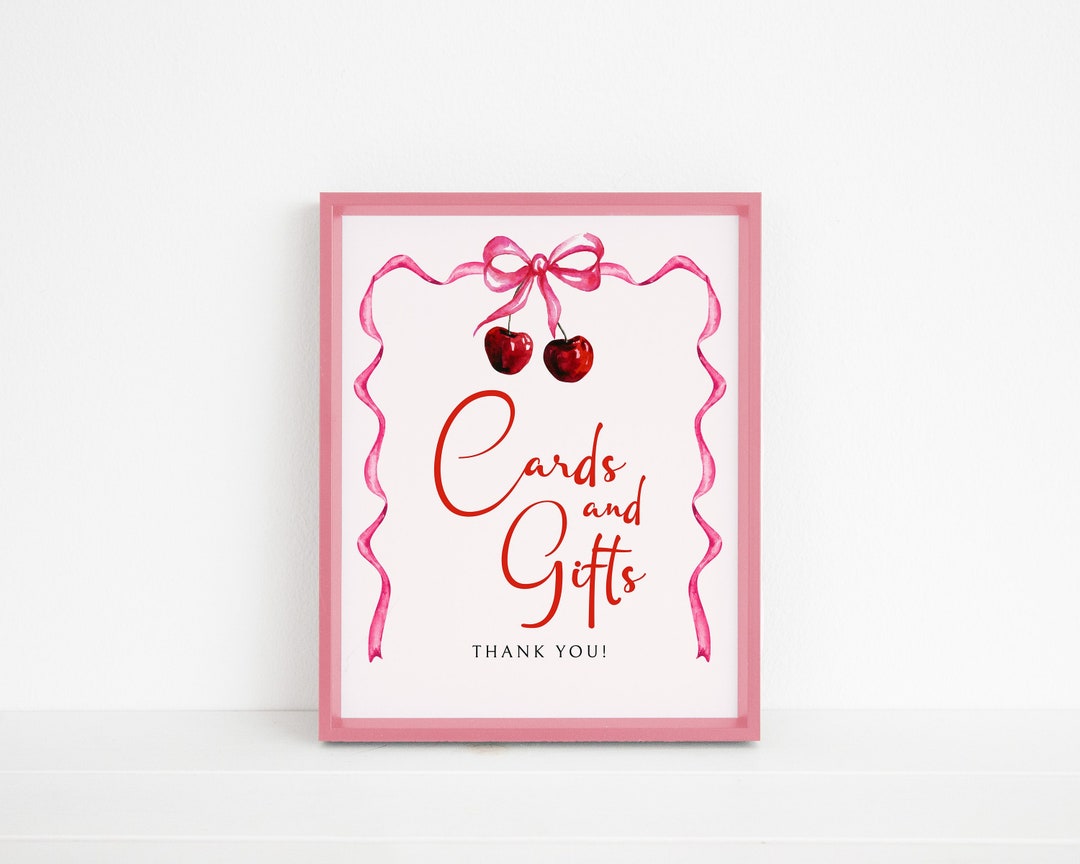 Cherries Bow Cards and Gifts Sign Template, Coquette Cherry Bridal ...