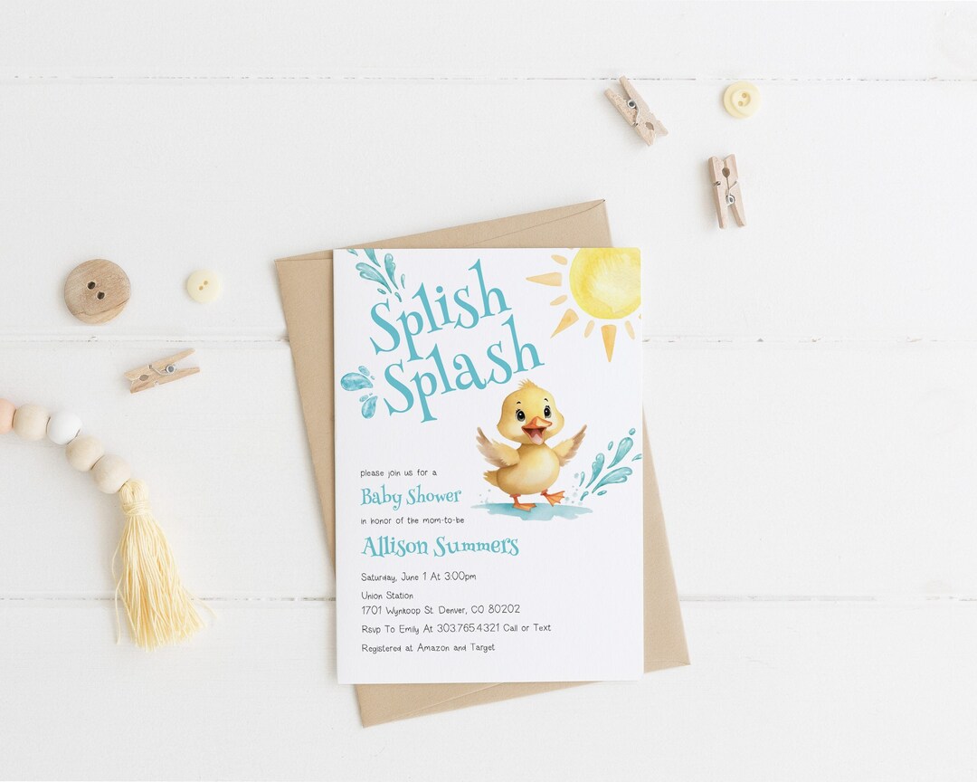 Splish Splash Duck Baby Shower Invitation Template, Baby Duck Gender ...