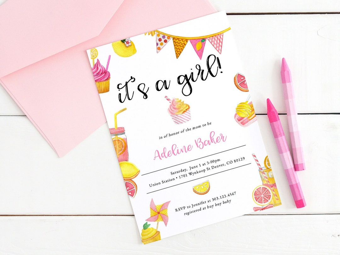Pink Lemonade Girl Baby Shower Invitation Template, Lemonade Baby ...
