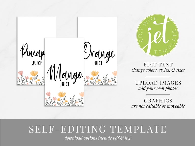 Floral Mimosa Bar Juice Tags Printable Champagne Juice Bottle | Etsy